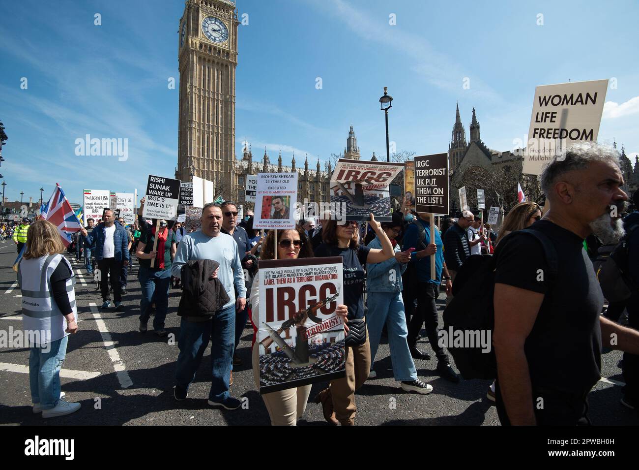 Westminster, London, UK. 29th April, 2023. A huge protest by Iranians ...