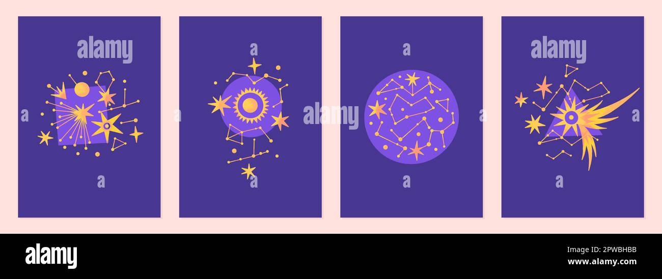 Set of vector illustrations of abstract celestial bodies ...