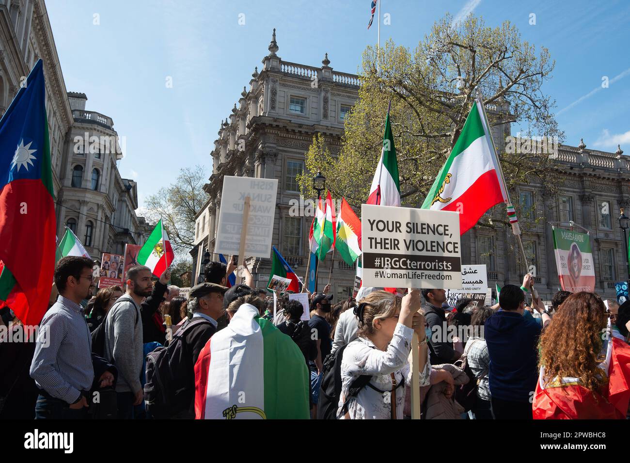 Westminster, London, UK. 29th April, 2023. A huge protest by Iranians ...
