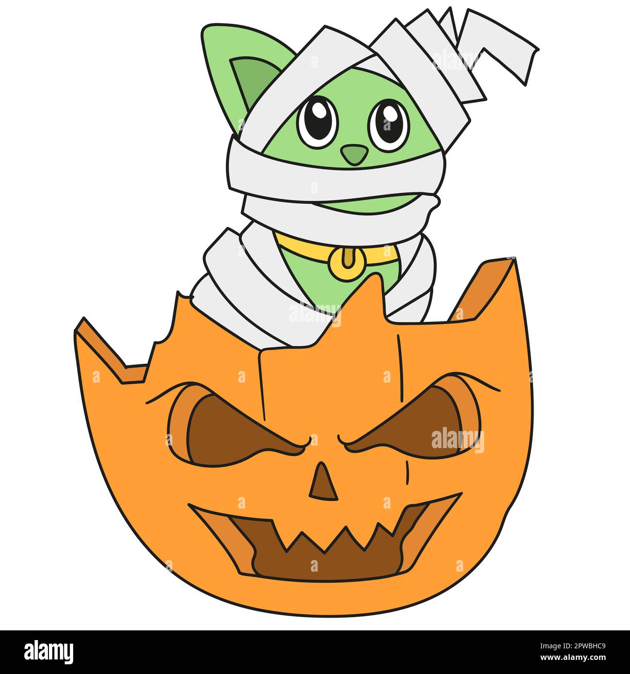 halloween party with mummy and pumpkin decorations. doodle icon image ...