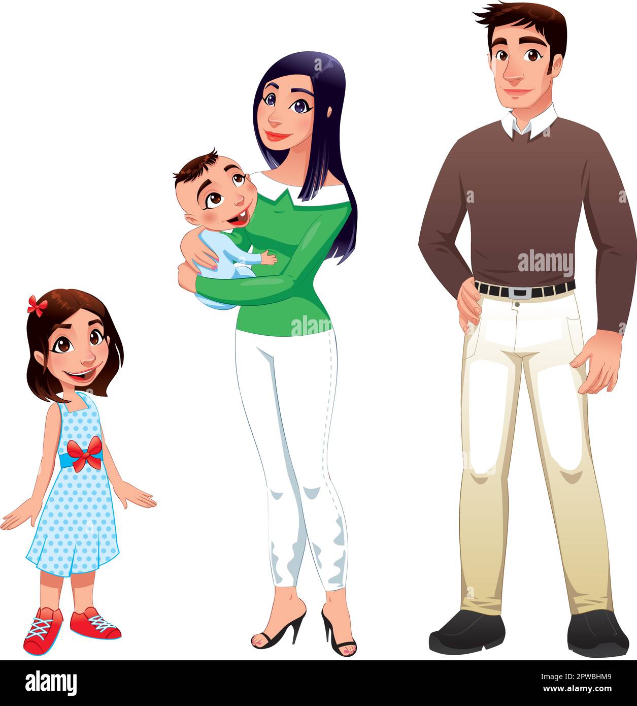 Human family with mother, father and children. Cartoon vector ...