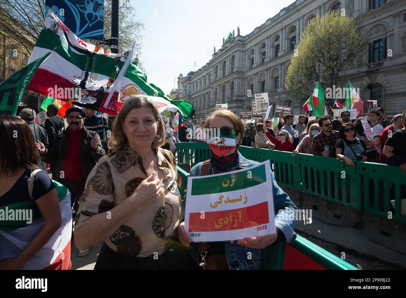 Westminster, London, UK. 29th April, 2023. A huge protest by Iranians ...