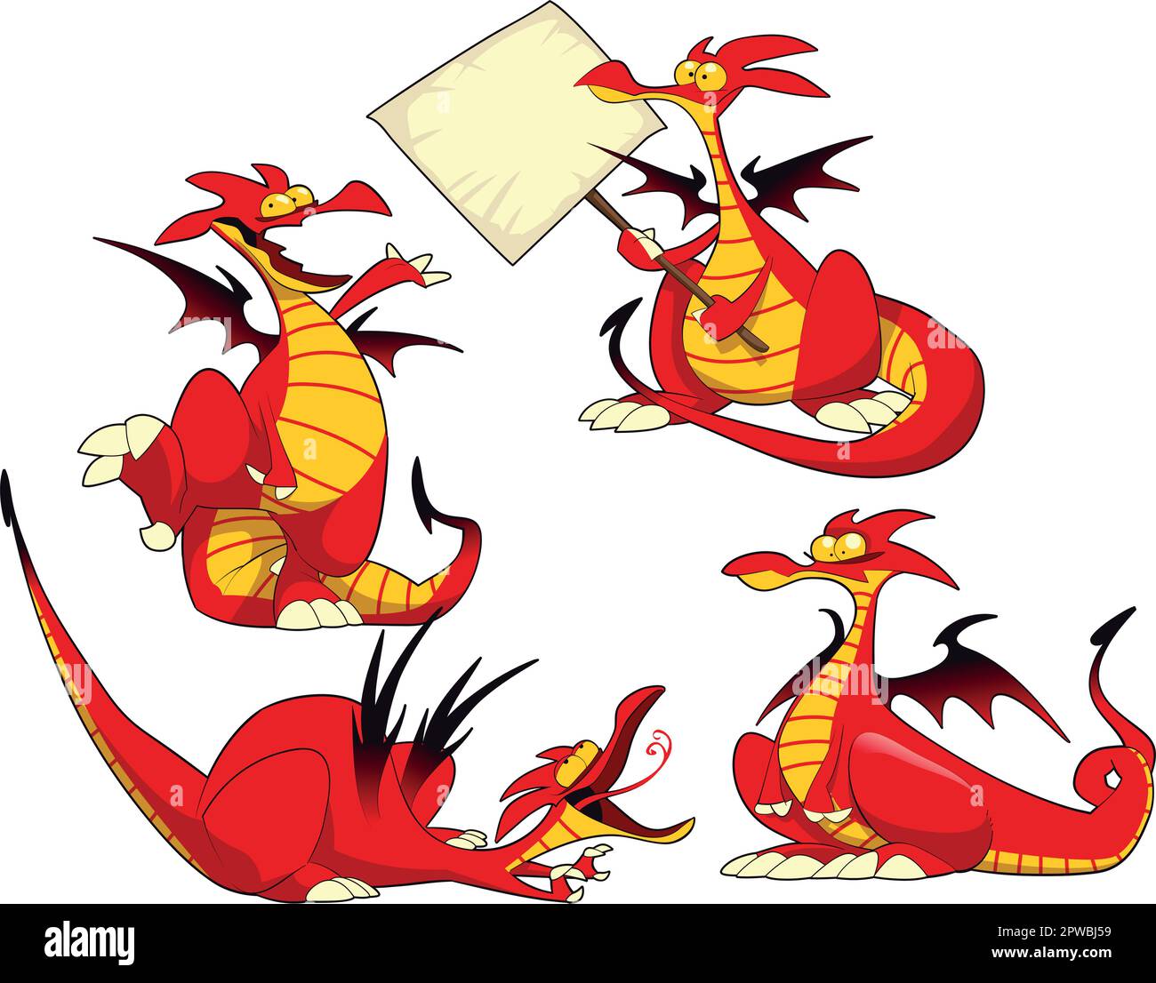 Funny dragons. Cartoon and vector characters, isolated objects Stock ...