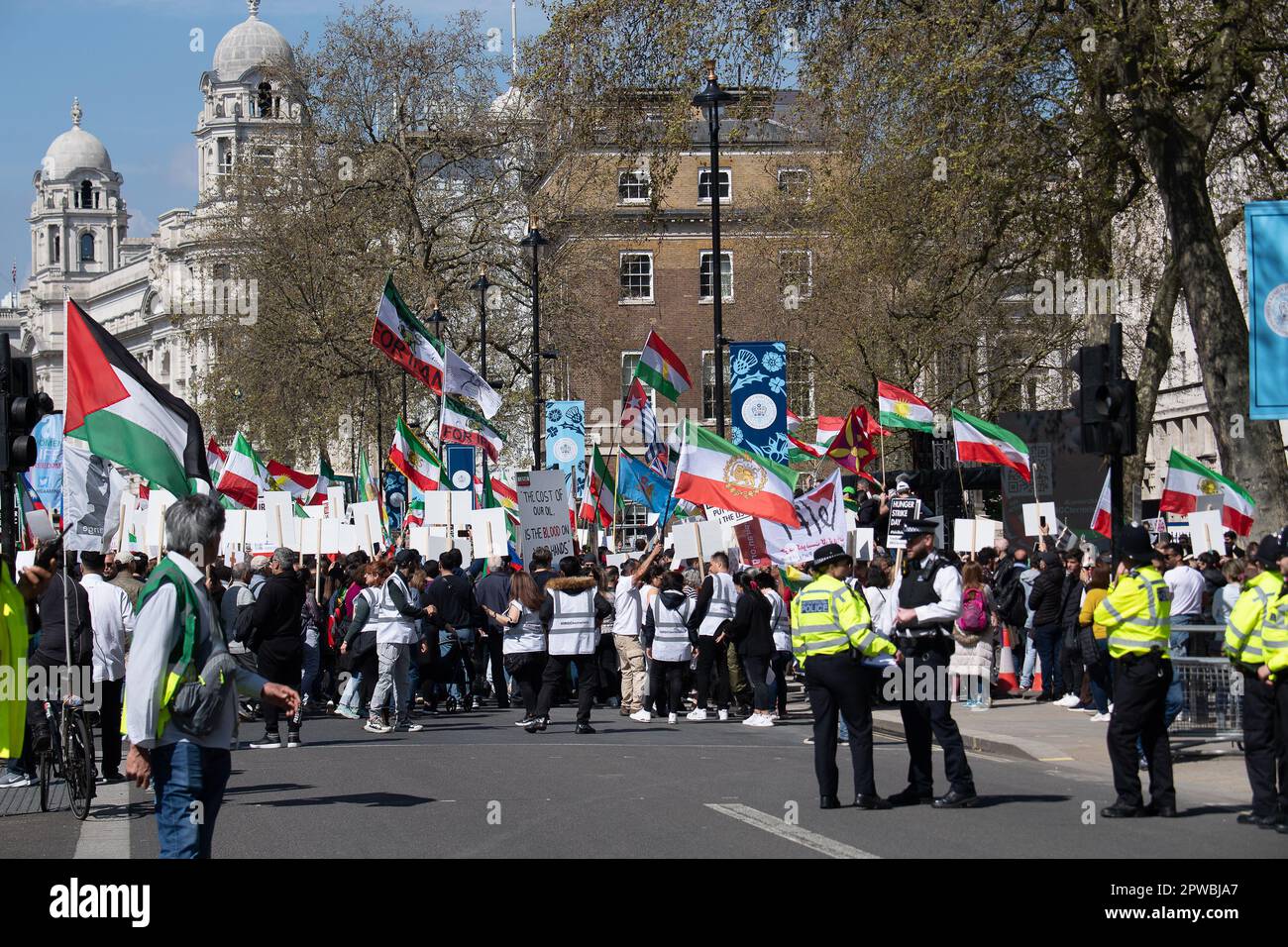 Westminster, London, UK. 29th April, 2023. A huge protest by Iranians ...