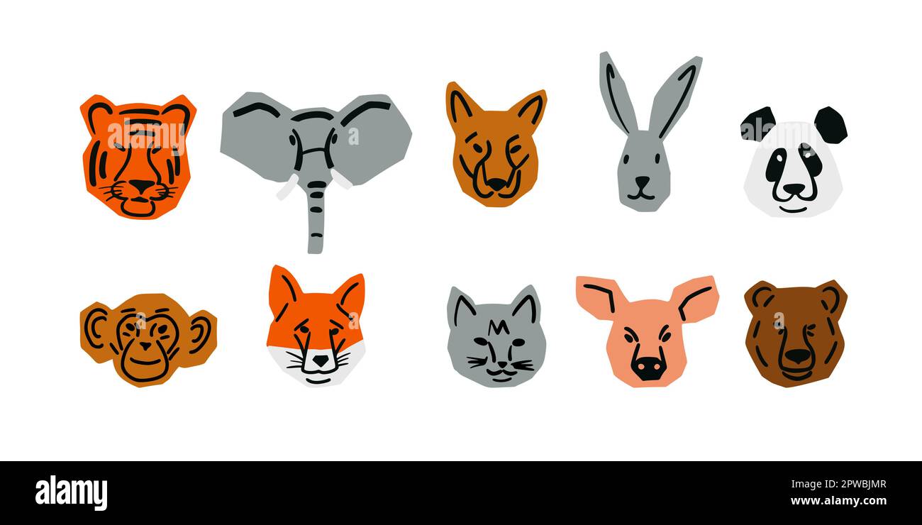 Animals head illustration in minimalist cutting style isolated on white ...
