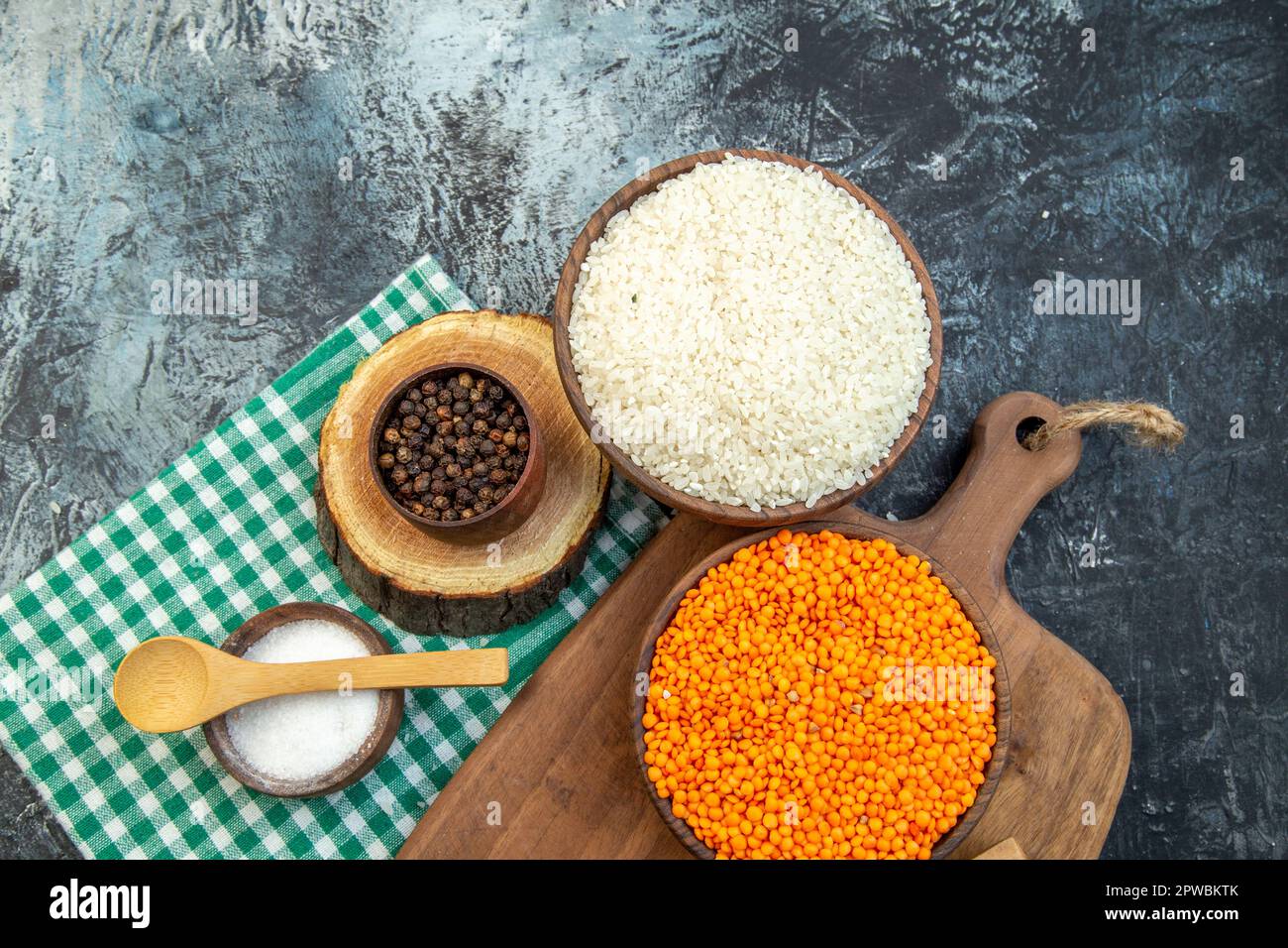 top view raw rice with orange lentils on dark background food seed meal ...