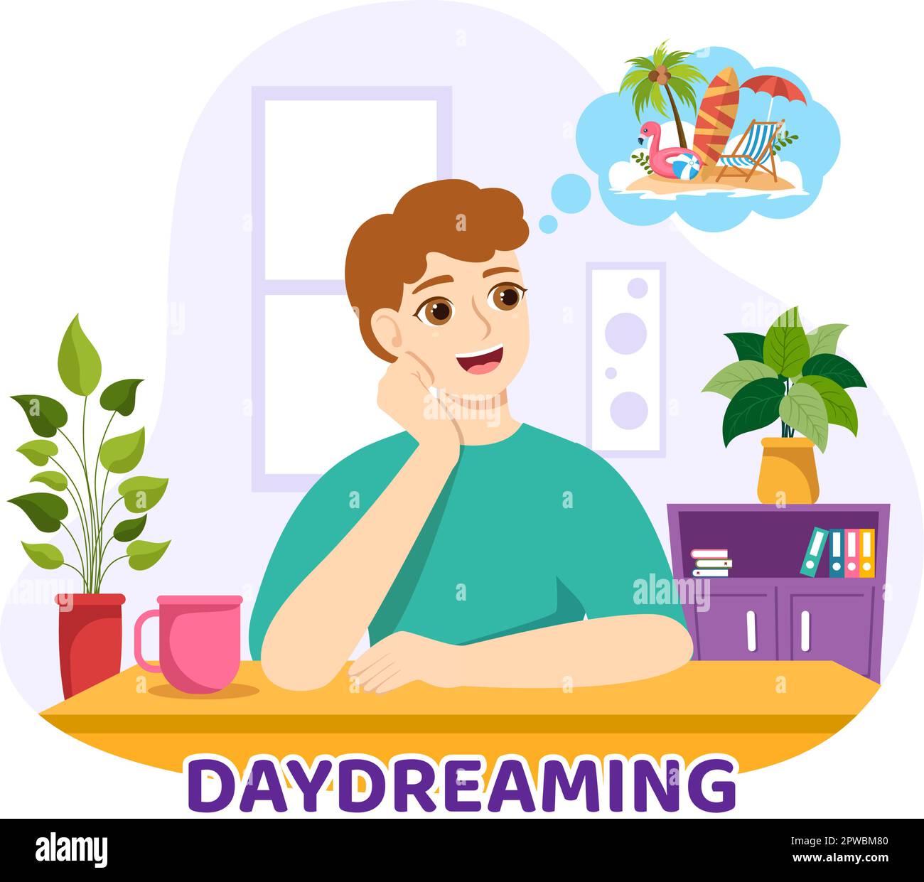 People Daydreaming Illustration with Imagining and Fantasizing in ...