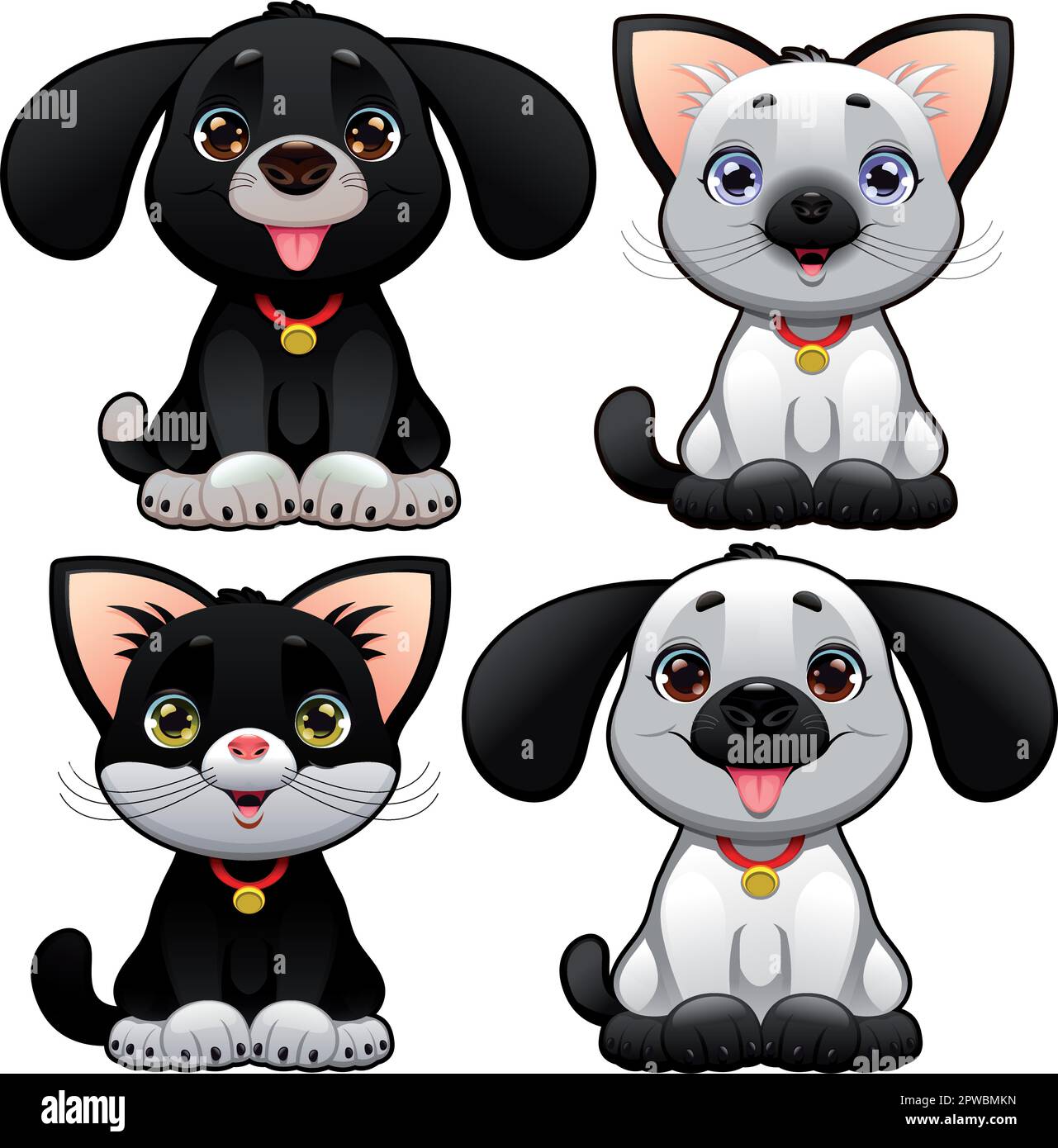 Cute dogs and cats. Funny cartoon and vector animal characters ...