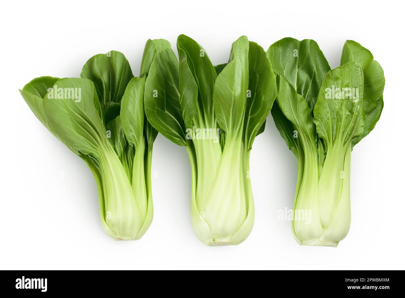 Fresh pak choi cabbage isolated on white background. Top view. Flat lay ...