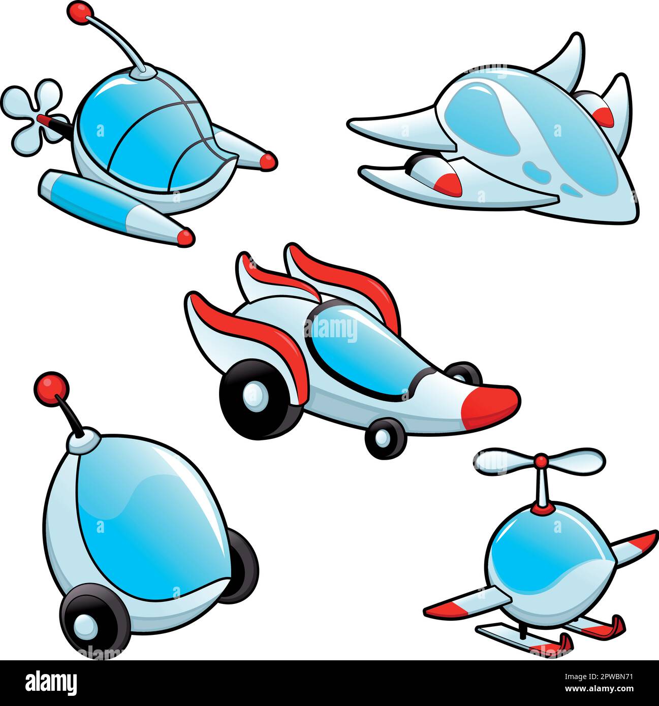 Funny Spaceships Cartoon And Vector Isolated Objects Stock Vector