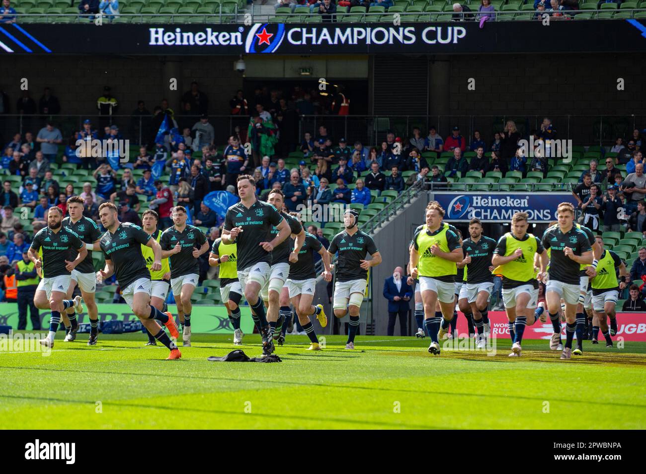 Dublin, Ireland. 29th Apr, 2023. The Leinster players prior the ...
