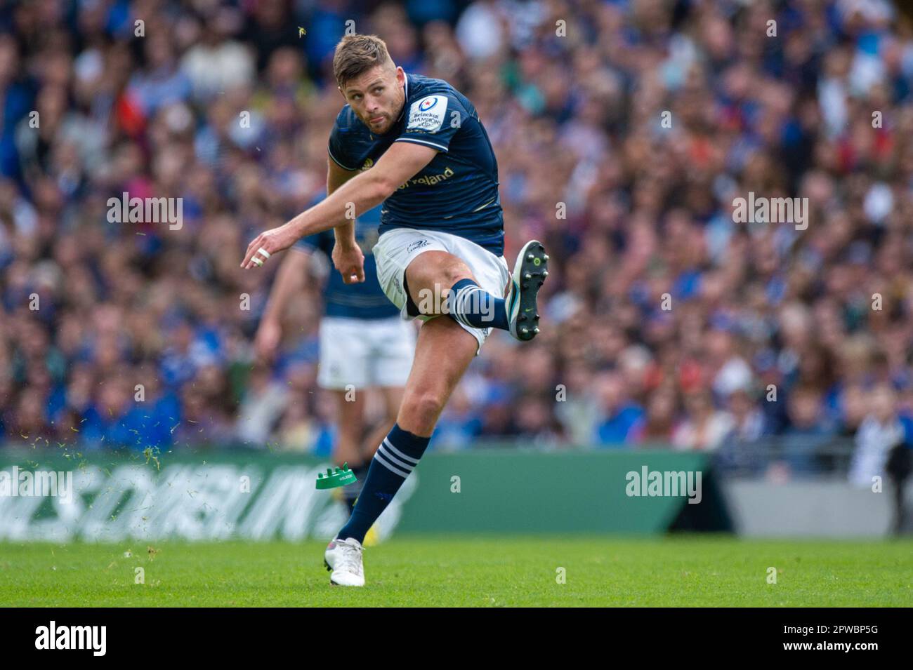 Dublin, Ireland. 29th Apr, 2023. Ross Byrne of Leinster takes a ...