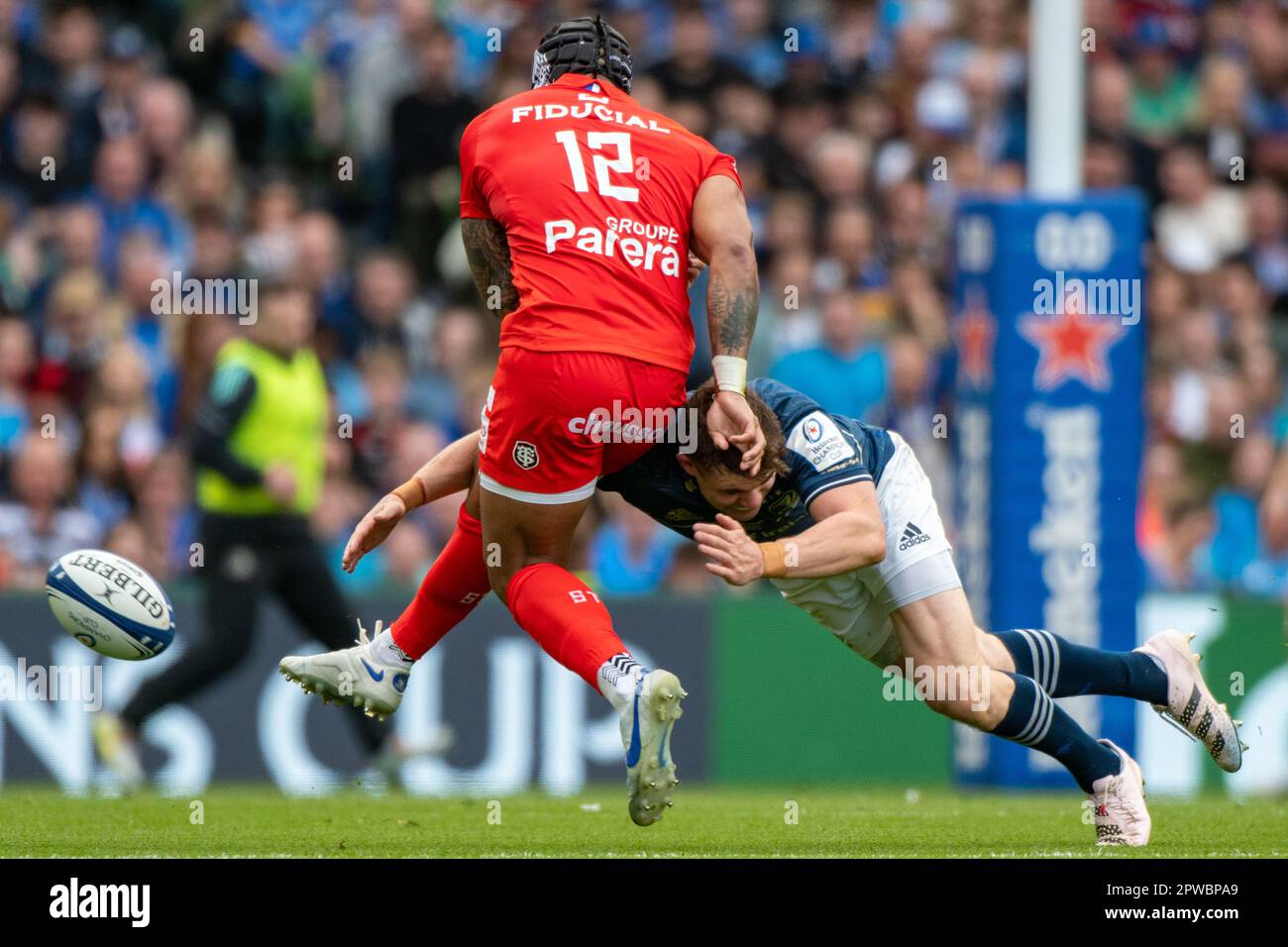 Dublin, Ireland. 29th Apr, 2023. Pita Ahki of Toulouse tackled by Garry ...