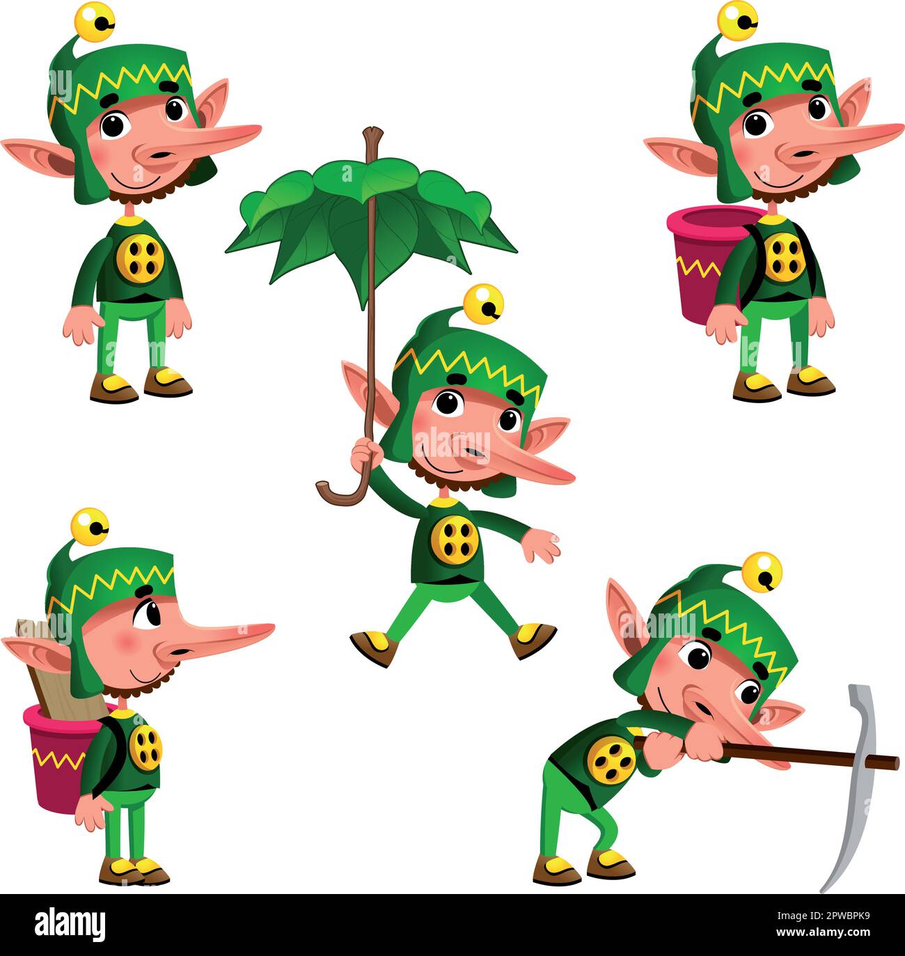 Funny dwarf in different poses. Cartoon vector isolated character Stock ...