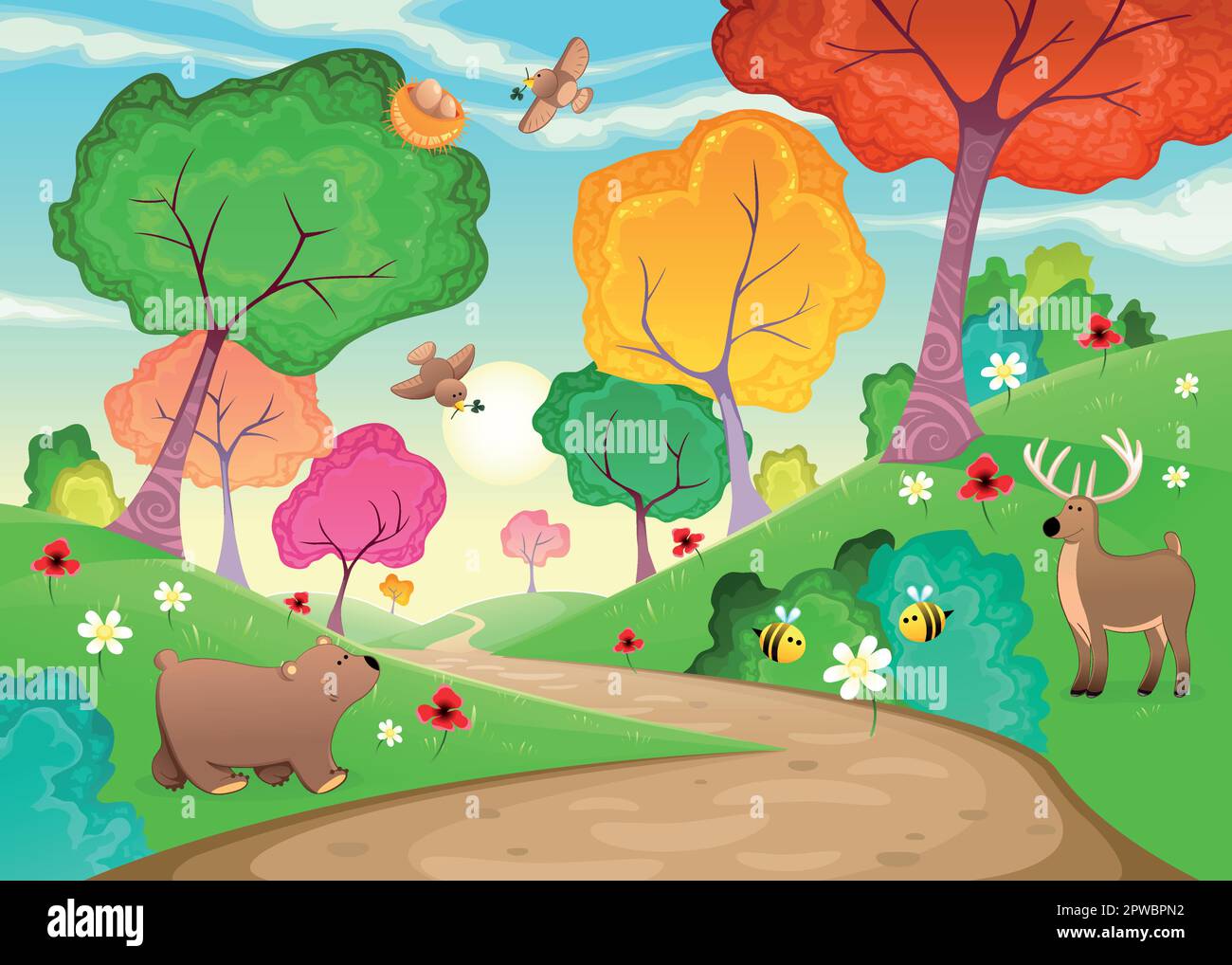 Family of animals in the wood. Cartoon and vector illustration Stock ...