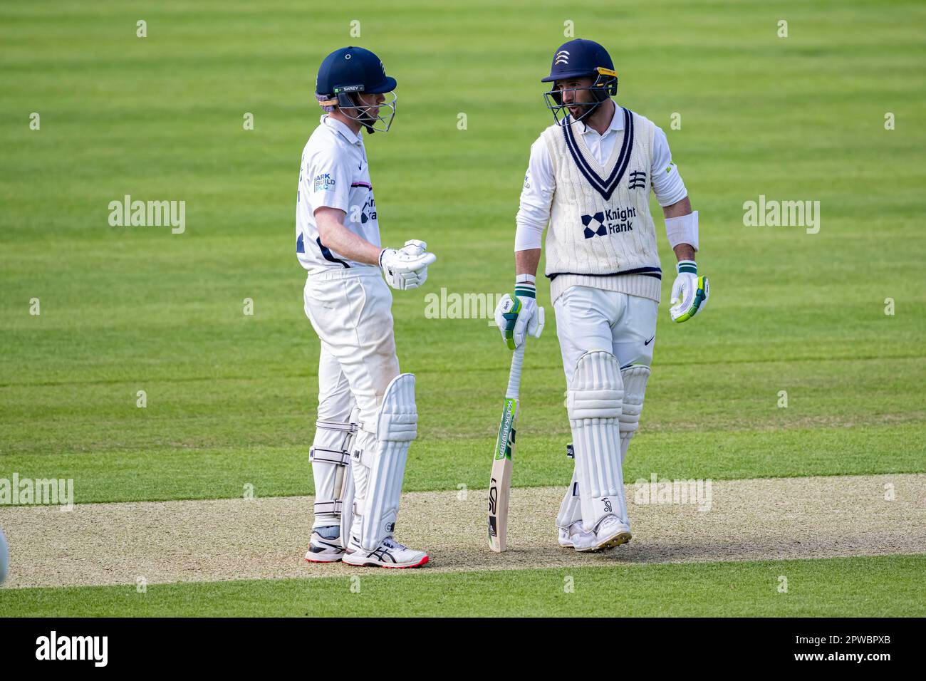 LONDON, UNITED KINGDOM. 29 April, 2023. S. Robson of Middlesex (left ...