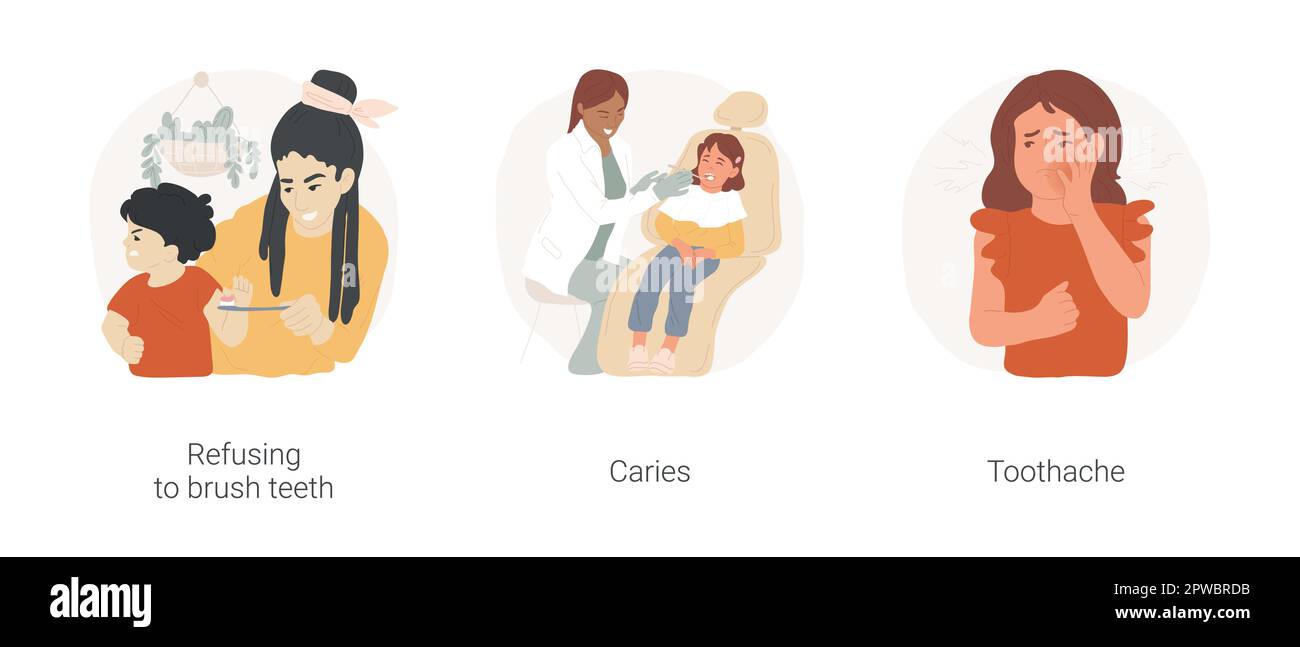 Teeth decay isolated cartoon vector illustration set. Naughty kid ...