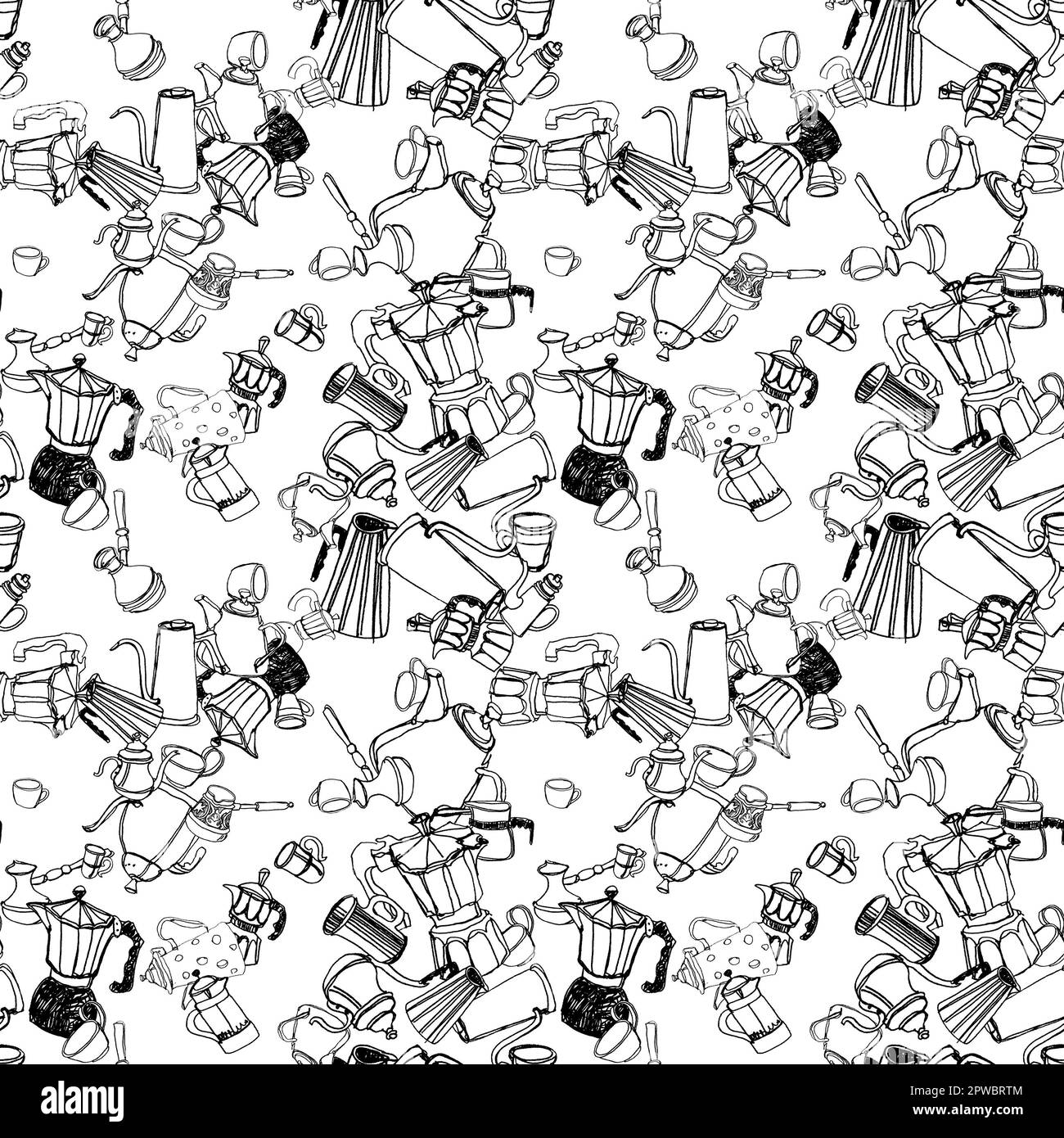 Pattern with illustrations of different methods of manual brewing ...