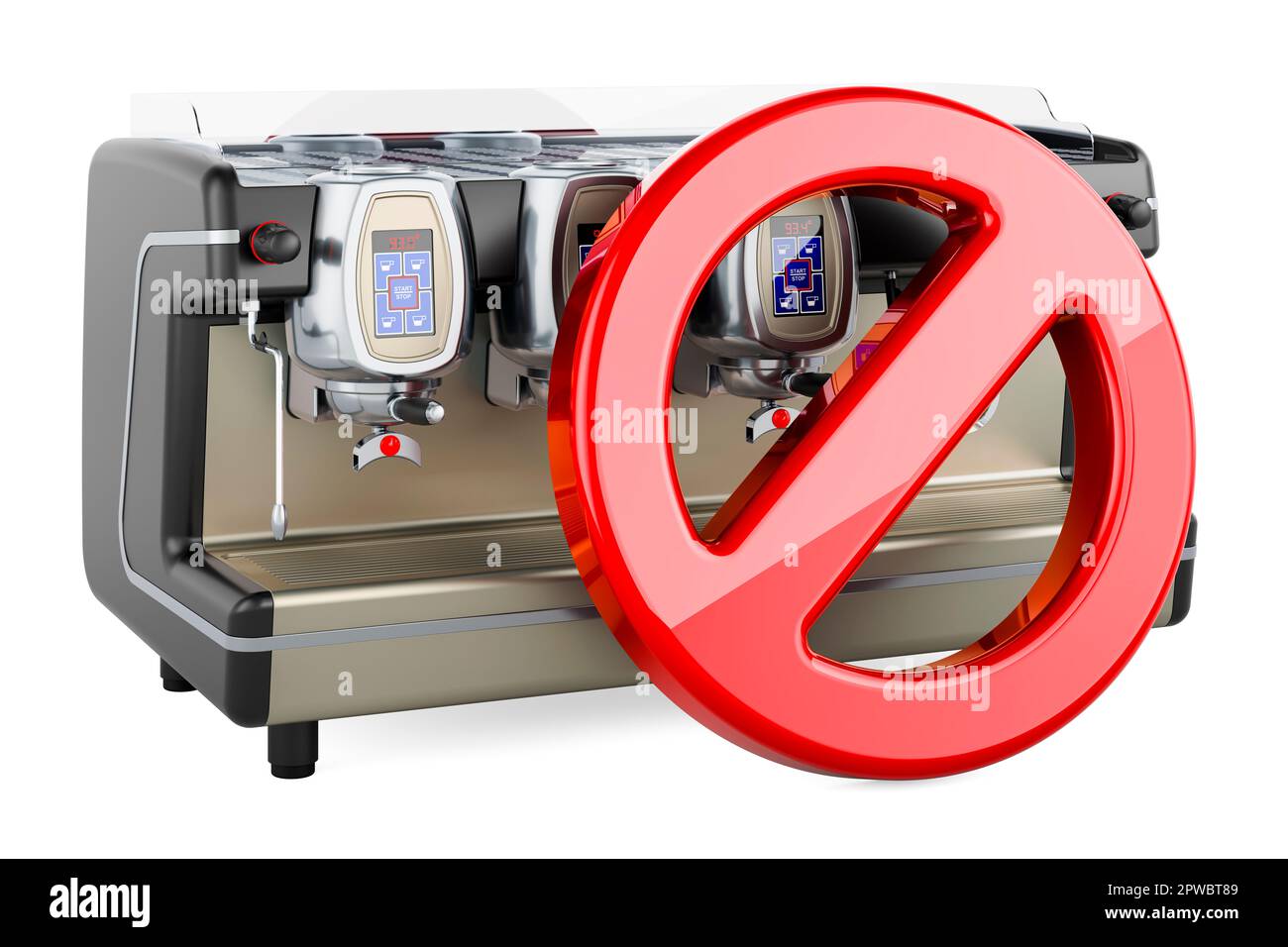 Espresso coffee machine professional with forbidden symbol. 3D ...