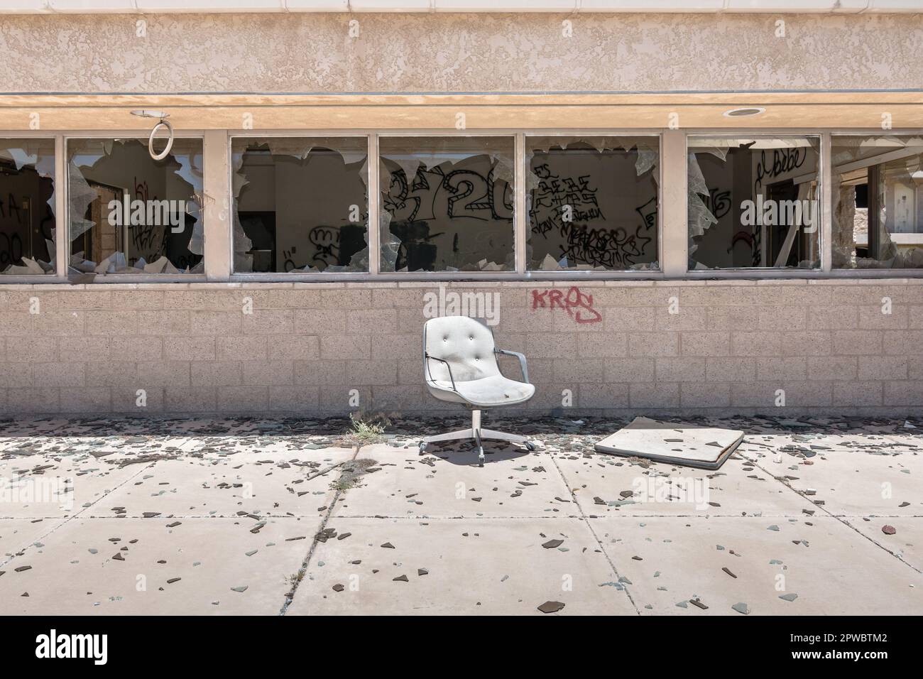 A chair sits outside a derelict building at the former George Air Force ...