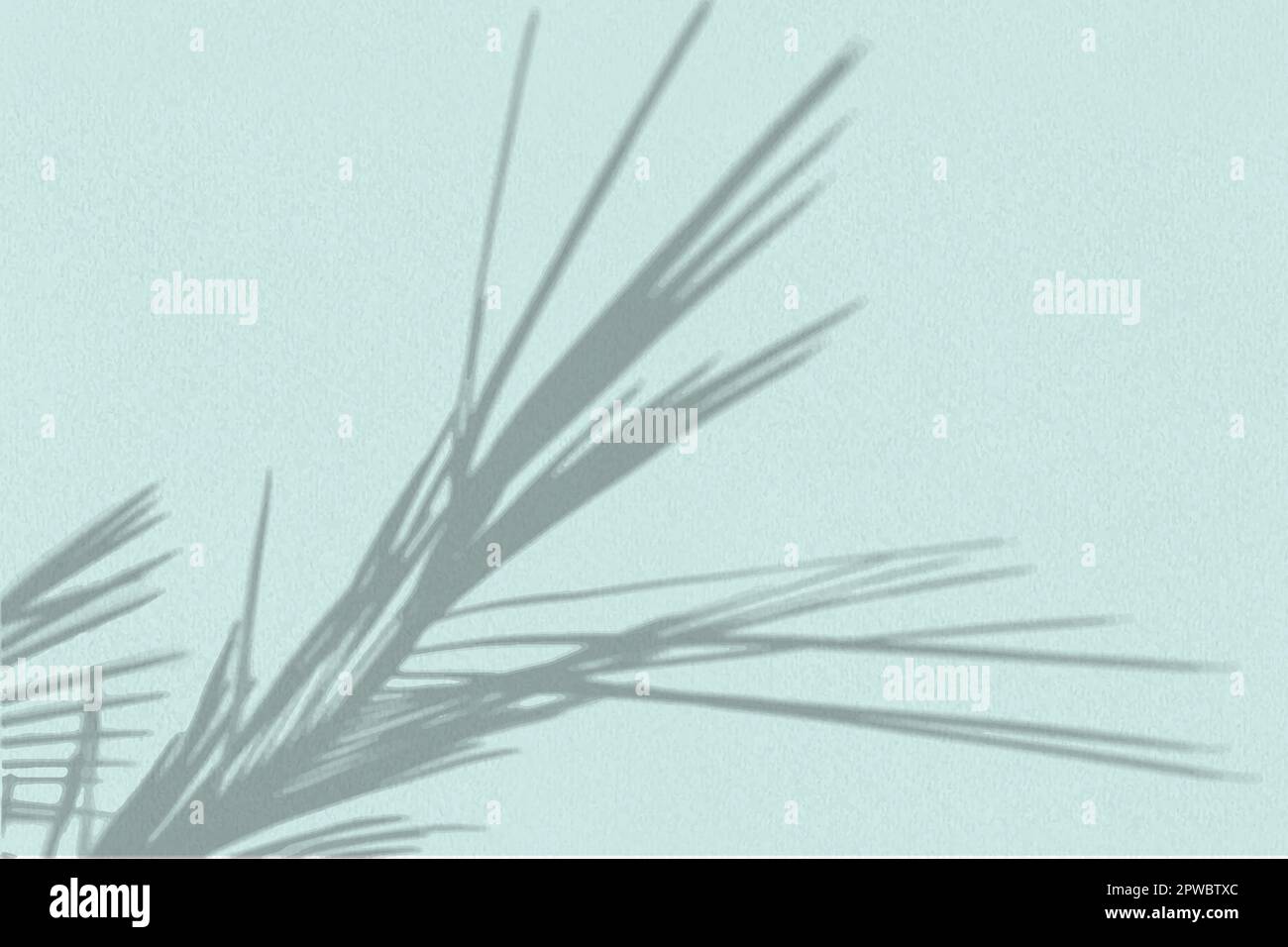 Natural light casts shadows from palm branch on a textured blue ...