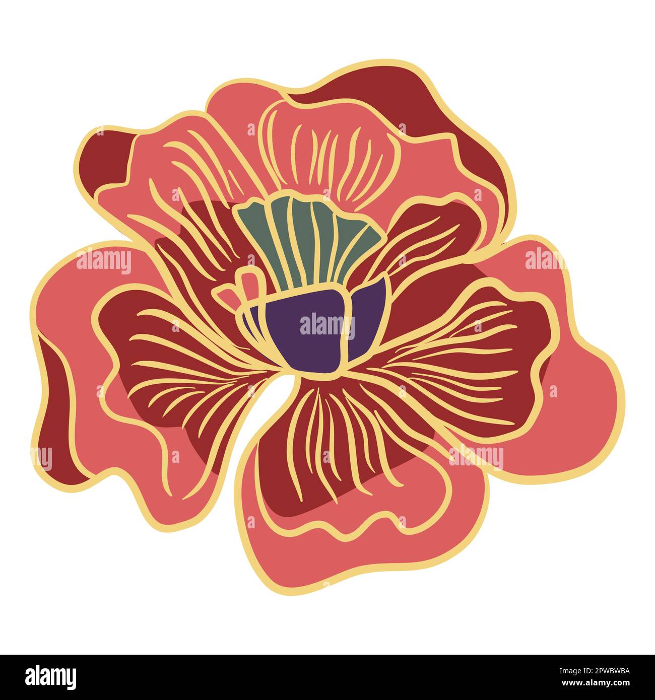 Vector flower in doodle technique with pink and red petals Stock Vector ...