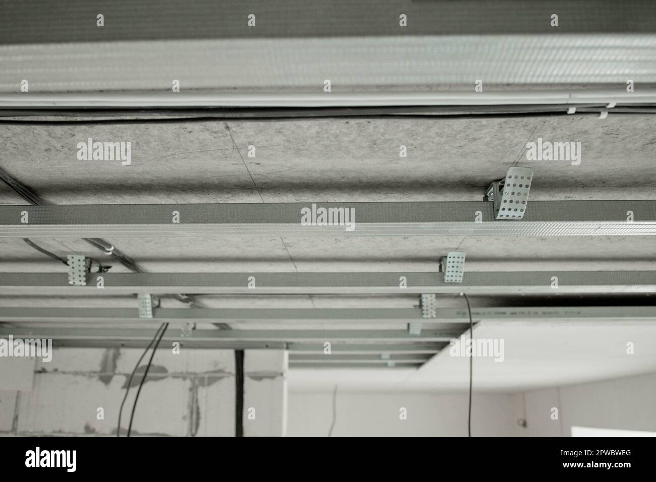 Suspended ceiling structure, for installation of plasterboard Stock ...