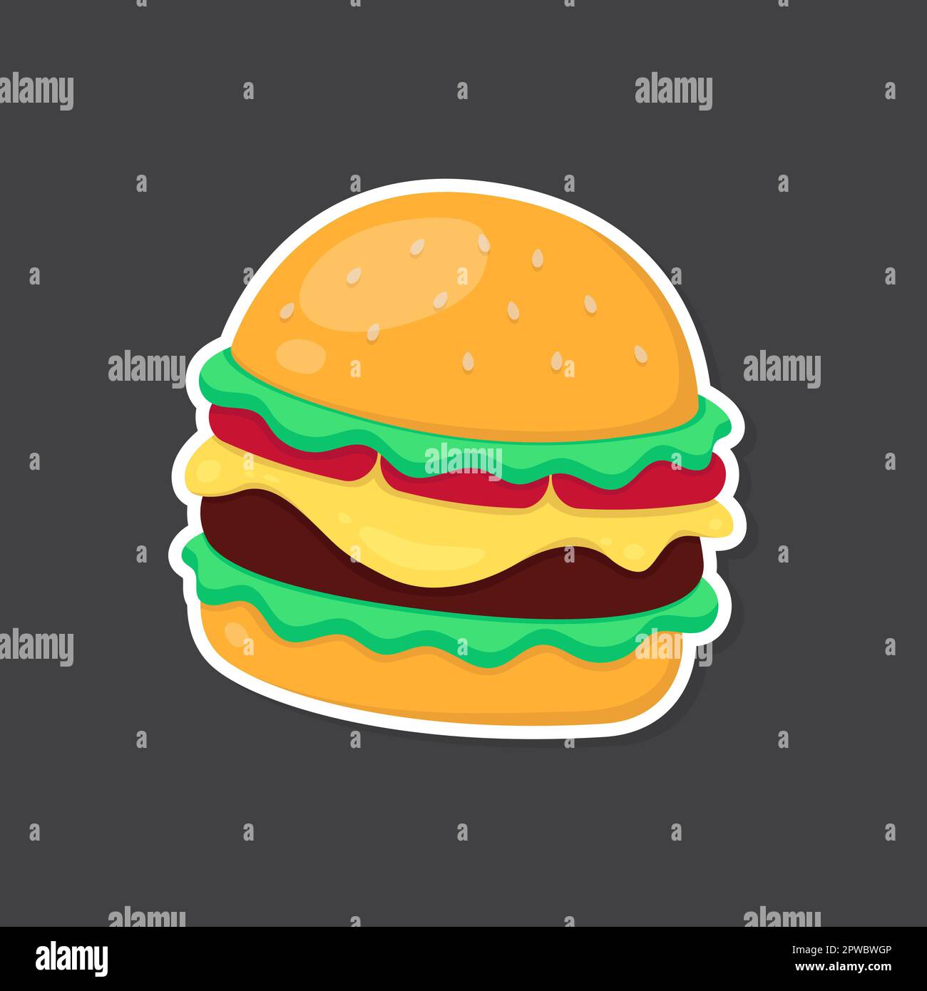 Cartoon image of a hamburger. Colored burger sticker. Vector ...
