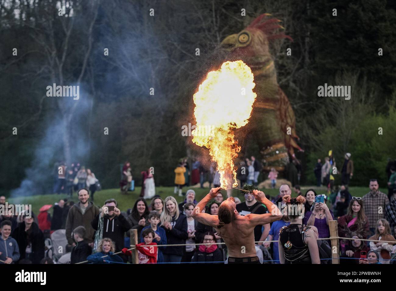 Hampshire, UK. 29th April 2023. Fire performers during the Celtic Fire ...