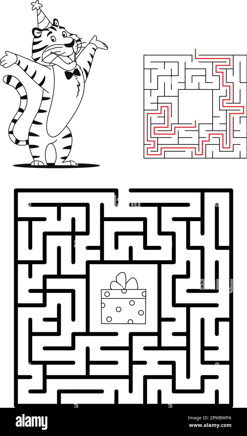Maze game for kids with solution. Let's help tiger to find way to his ...