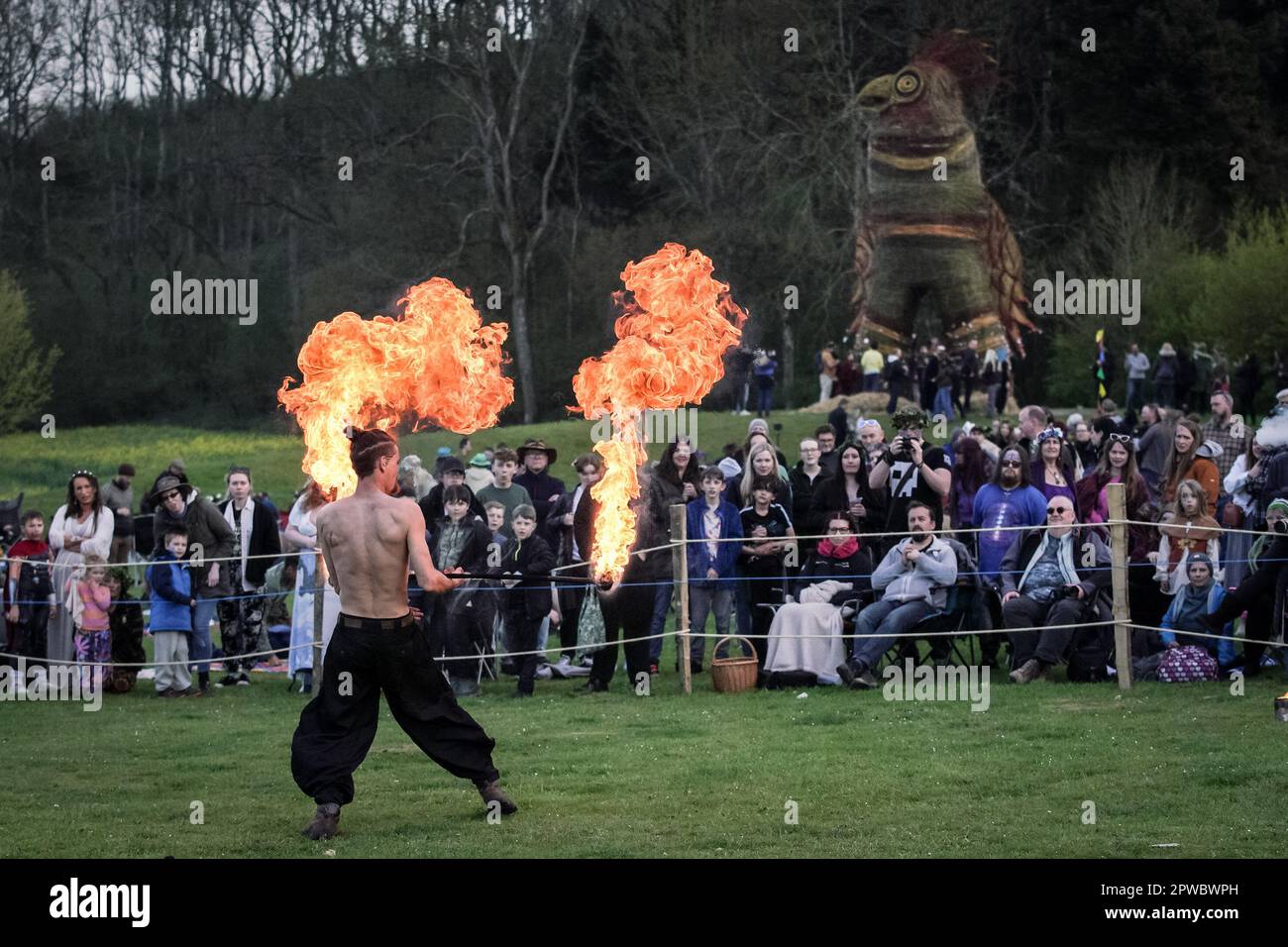 Hampshire, UK. 29th April 2023. Fire performers during the Celtic Fire ...