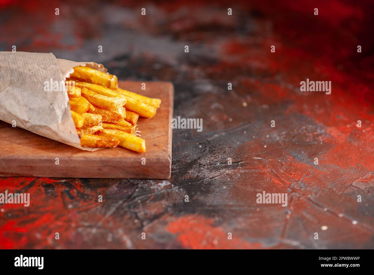 front view yummy french fries with red tomatoes and ketchup on dark ...