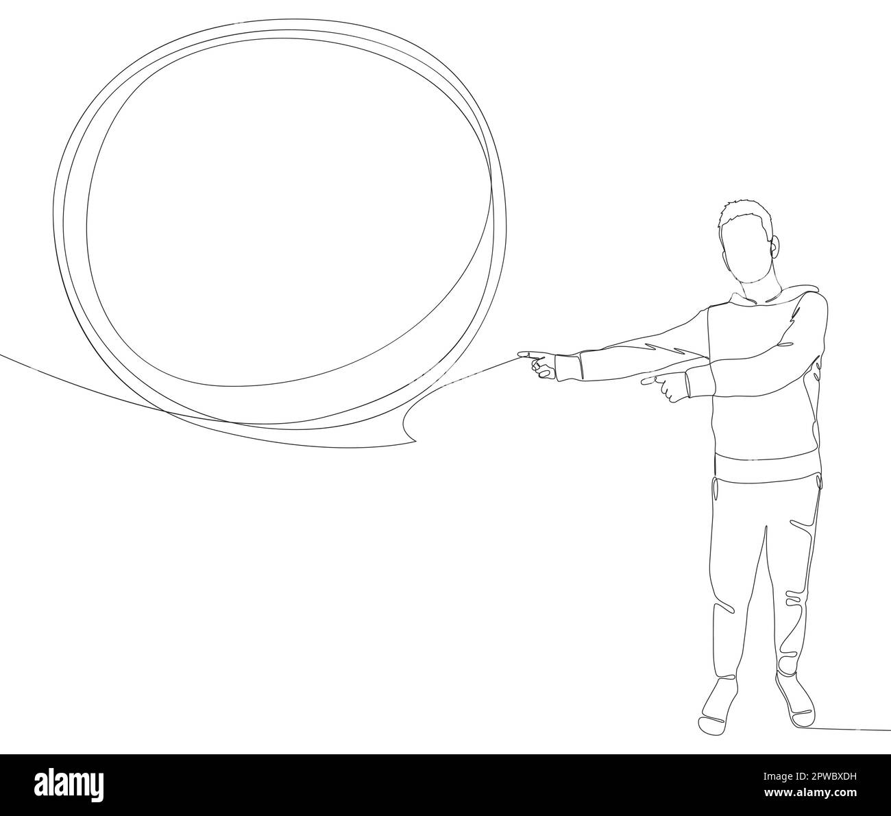 One Continuous Line Of Man Pointing With Finger At Empty Speech Bubble Thin Line Illustration