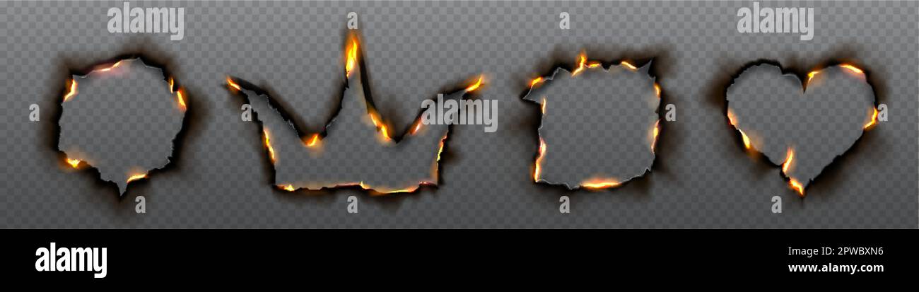 Burn edge paper hole corner vector effect set on transparent background ...