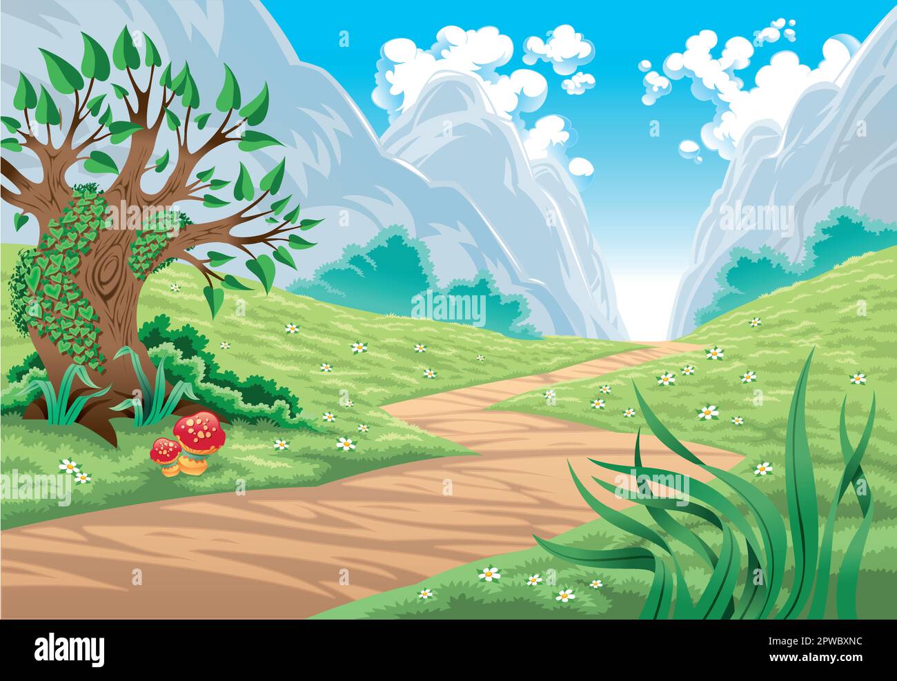 Mountain landscape, cartoon and vector illustration Stock Vector Image ...