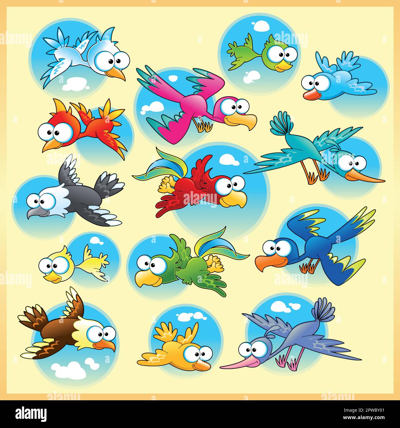 Family of birds. Funny cartoon and vector characters with background ...