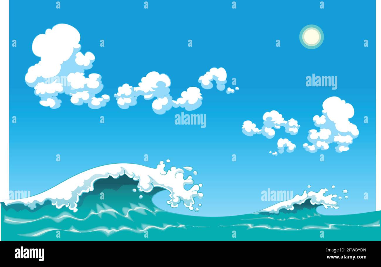 Summer wave, vector and cartoon seascape Stock Vector Image & Art - Alamy
