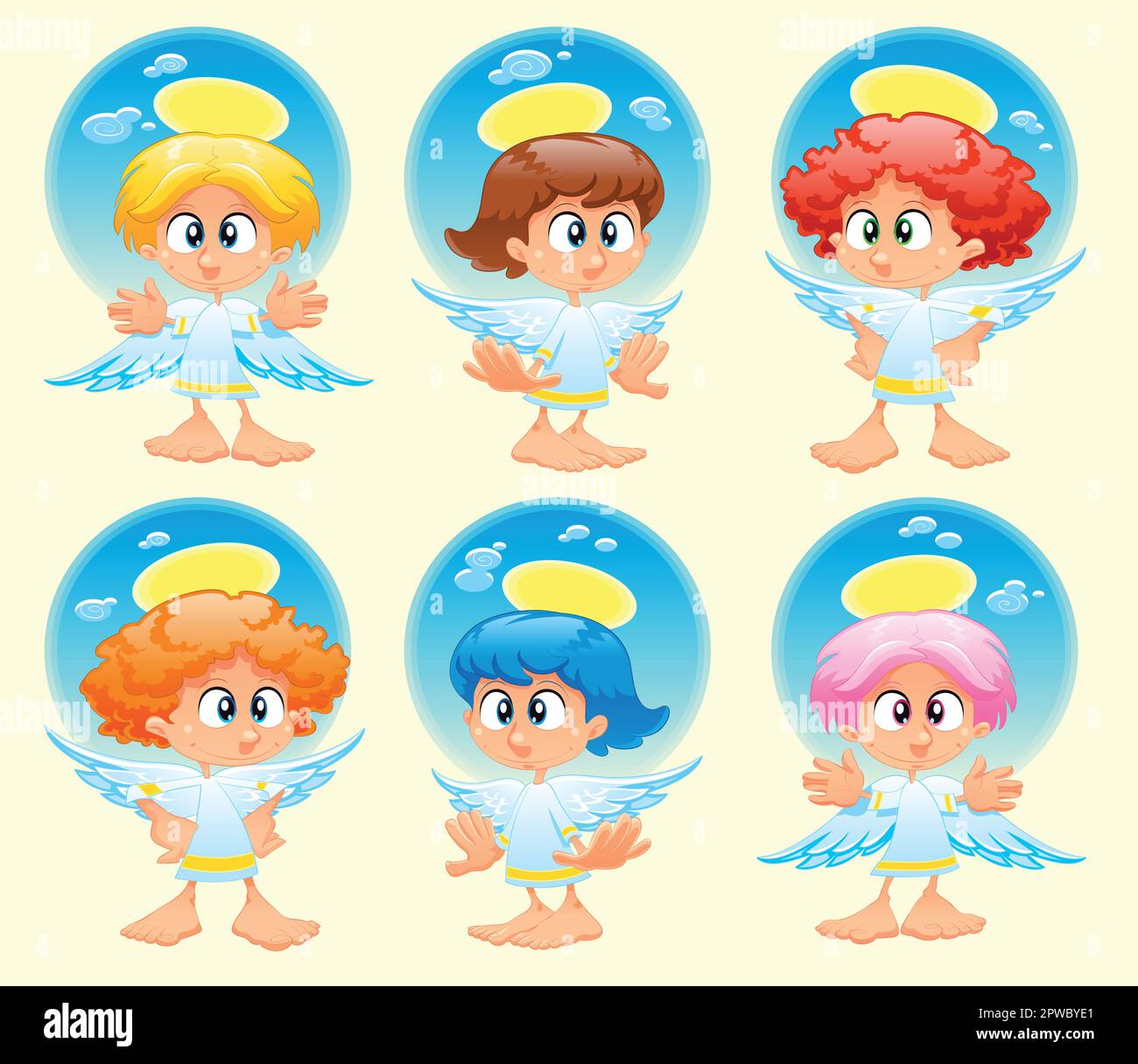 Family of angels with background. Funny vector and cartoon characters ...