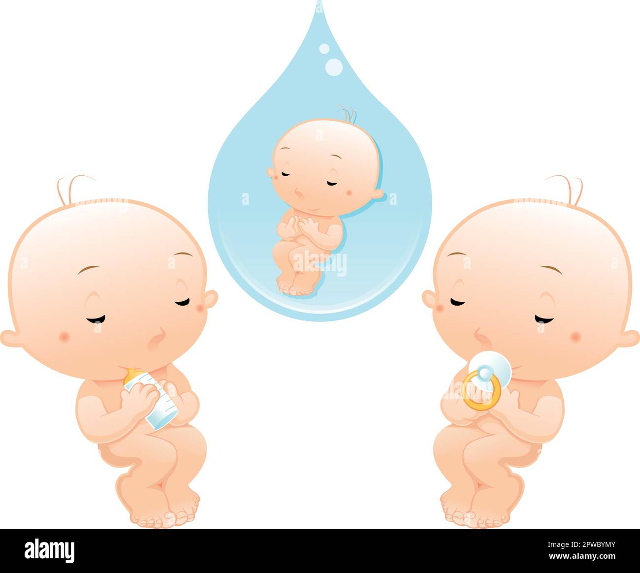 Newborn sleeping with pacifier and bottle, cartoon and vector ...