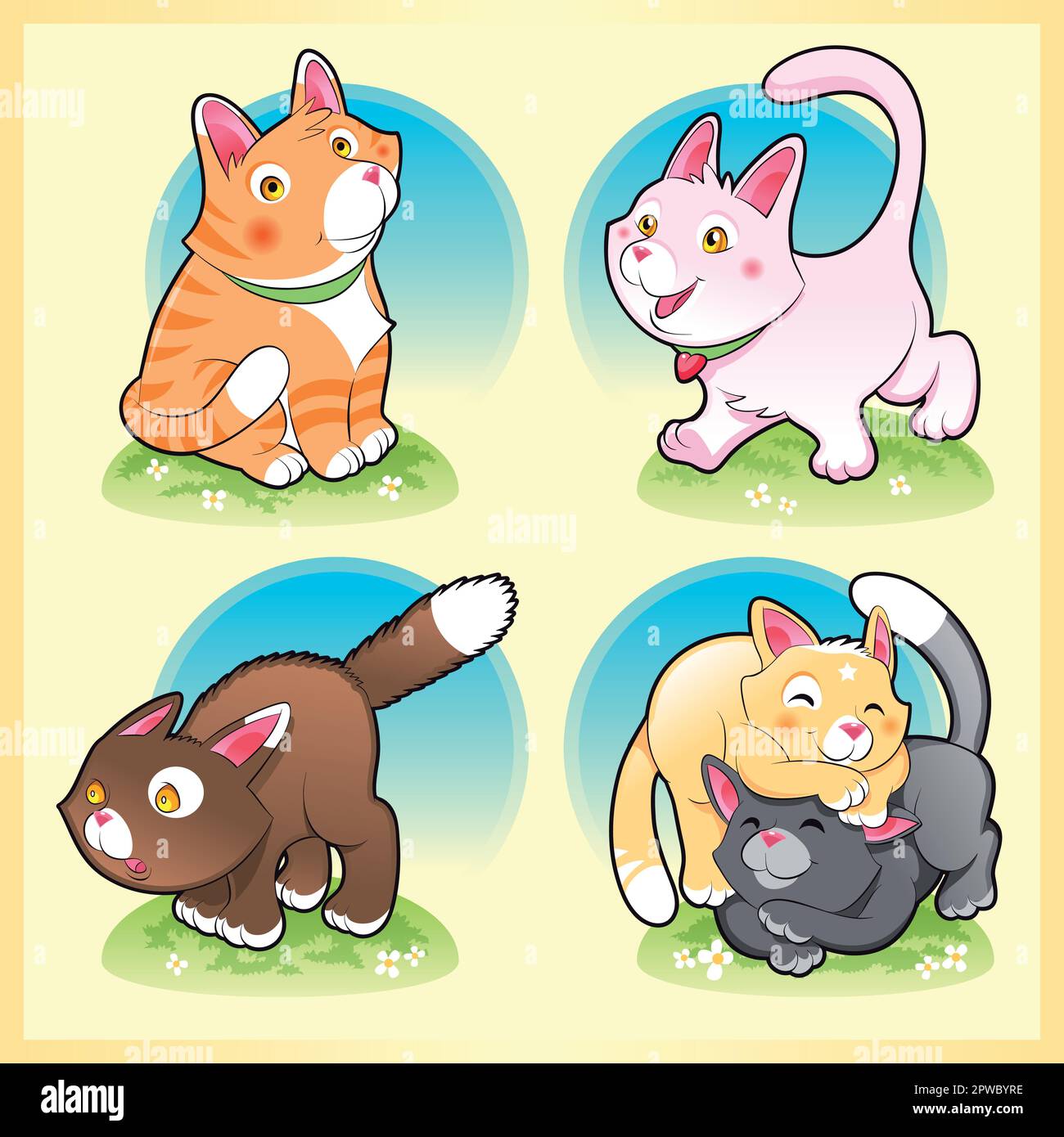 Family of cats. Funny cartoon and vector characters with background ...