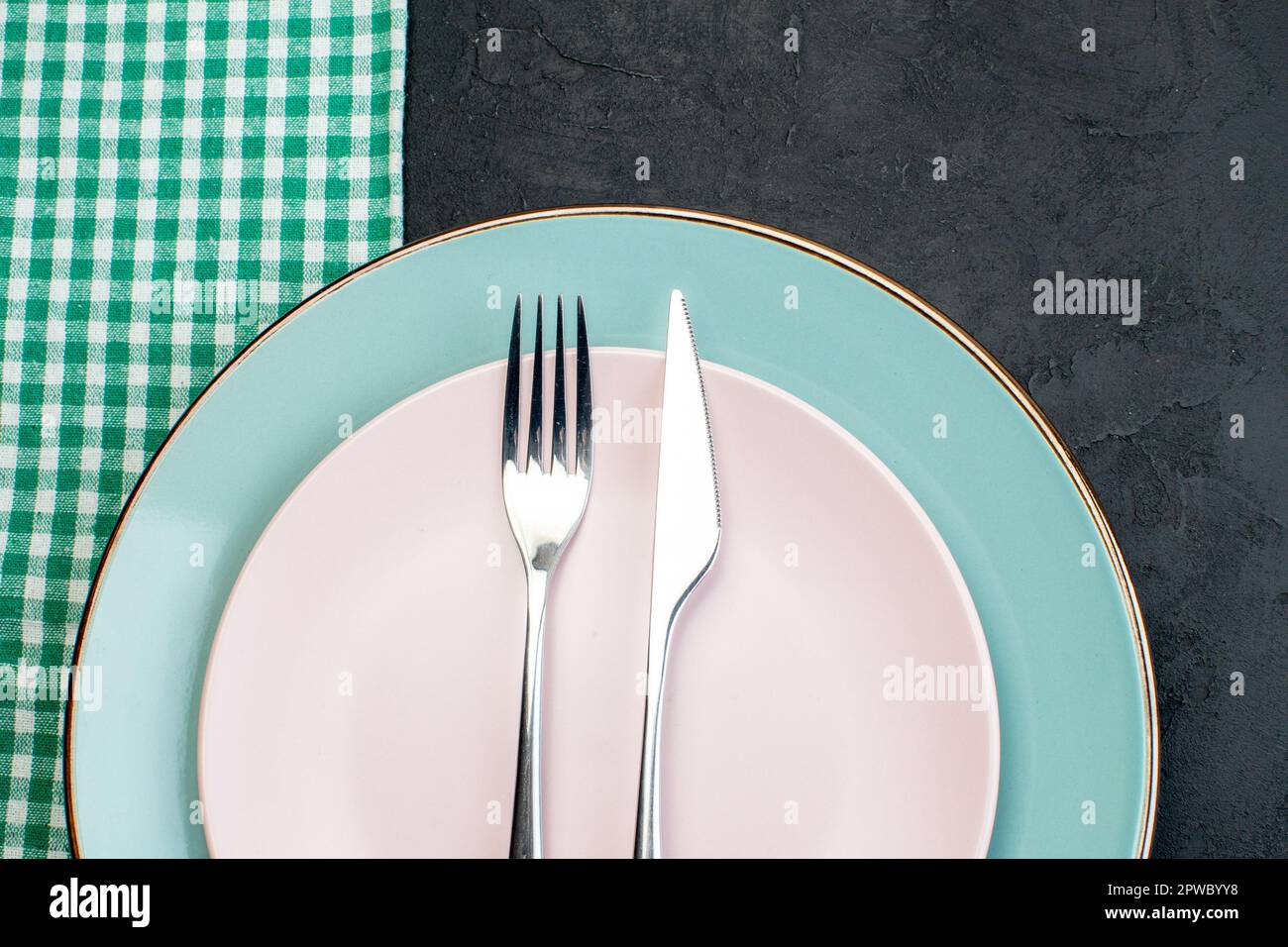 top view elegant white plate with blue plate on dark background grace ...