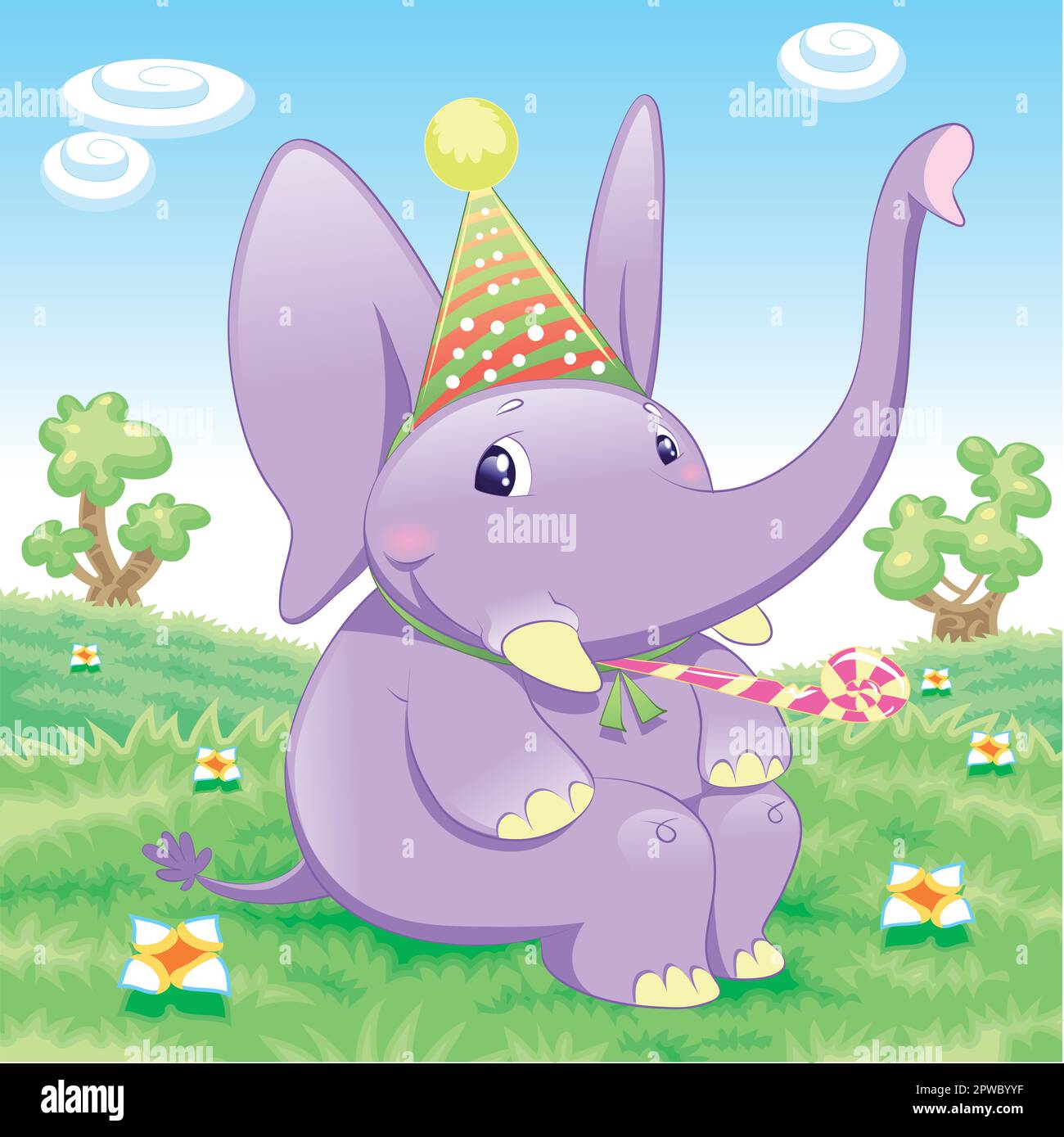 Baby Elephant - Party - cartoon and vector illustration Stock Vector ...