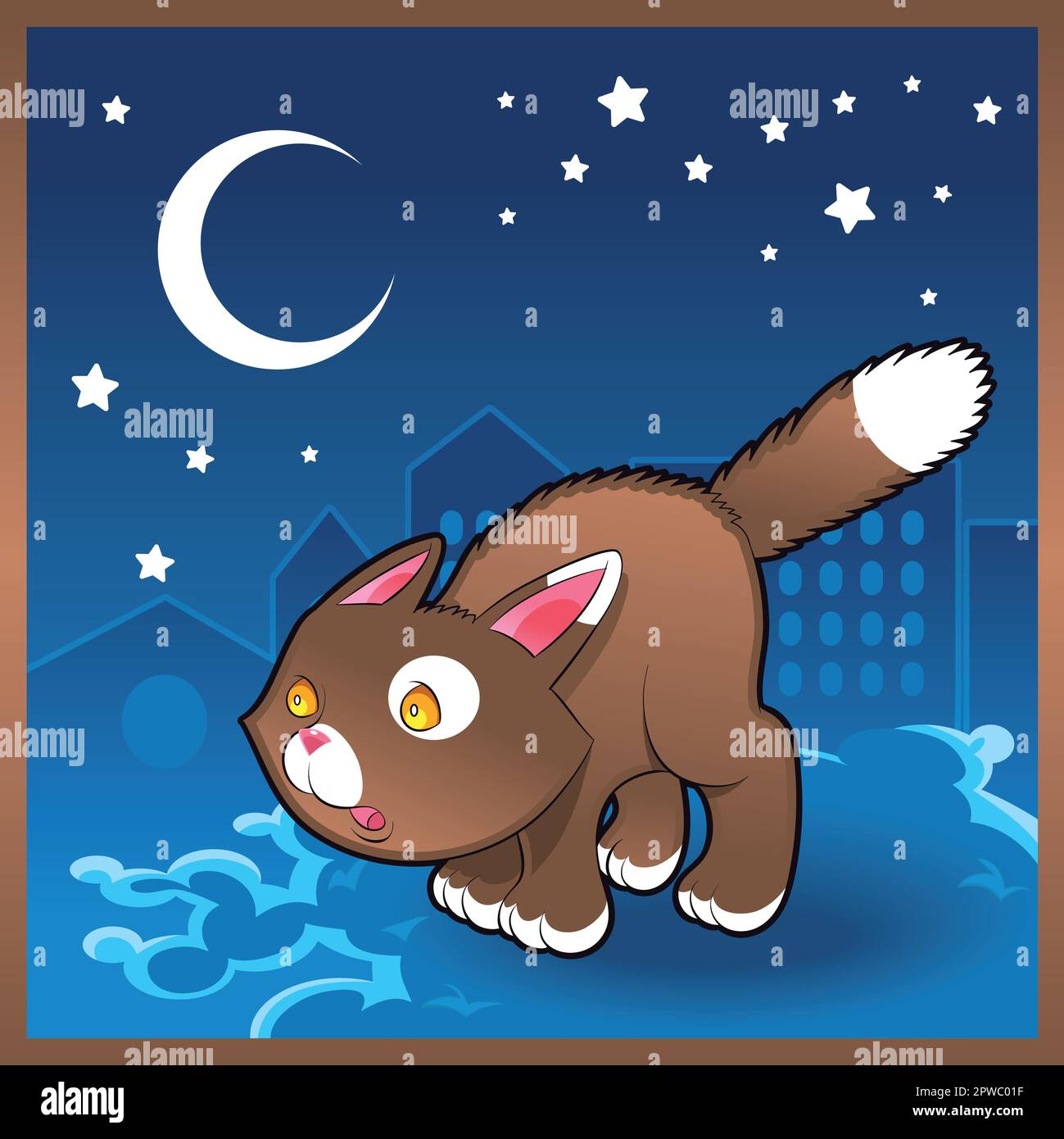 Baby cat in the night, cartoon and vector illustration Stock Vector ...