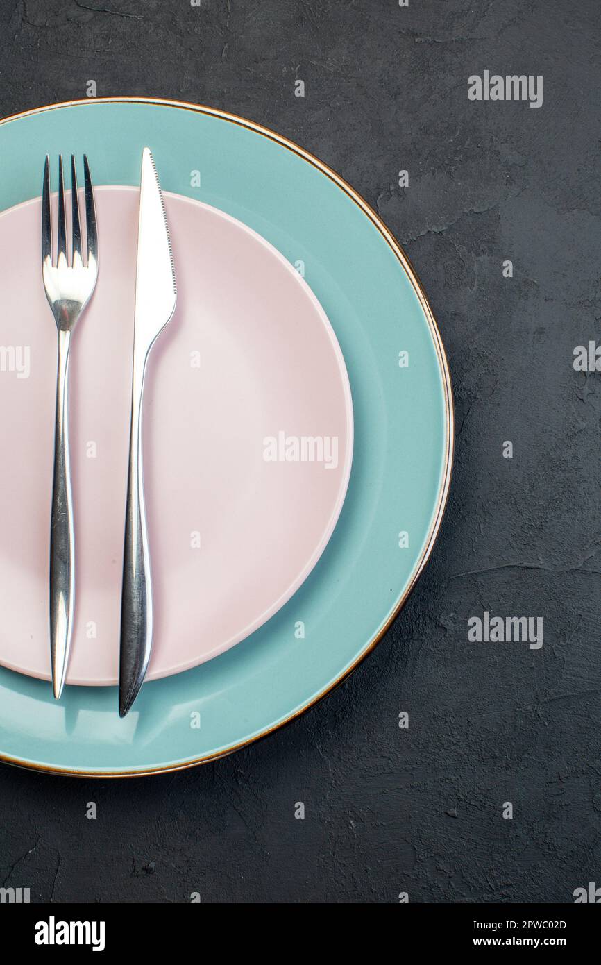top view elegant white plate with blue plate on dark background grace ...