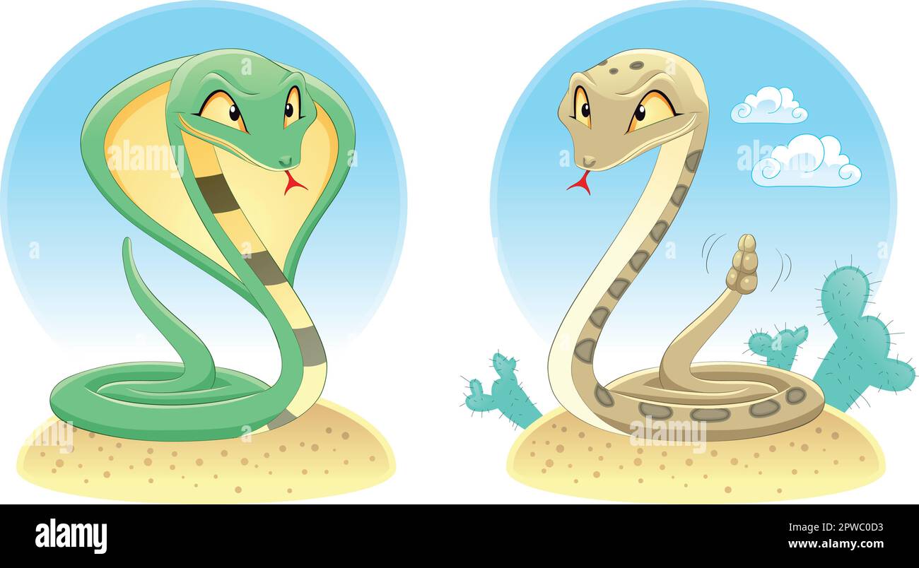 Two Snakes: Cobra and Pit Viper with background. Cartoon and vector ...