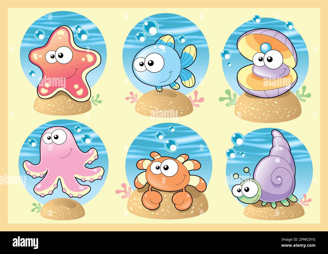 Sea Family: Funny cartoon and vector Characters with Background Stock ...