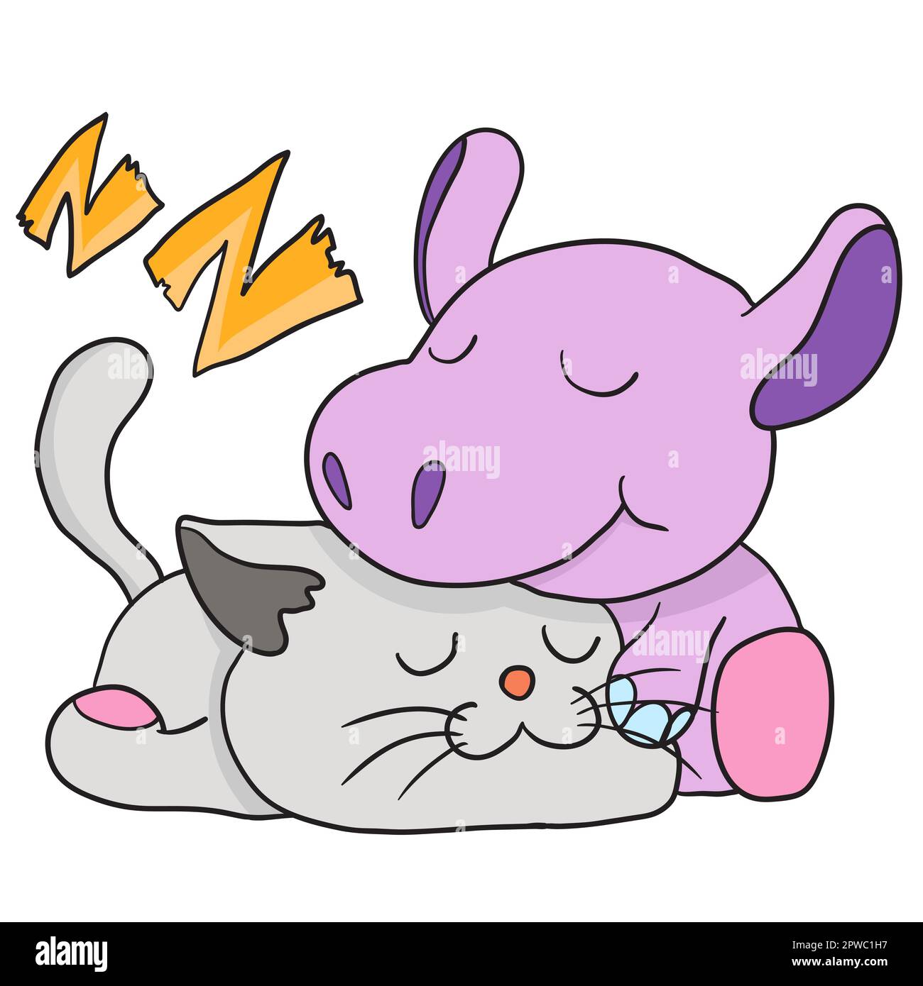 cute sleeping monsters together stickers. doodle icon image Stock ...