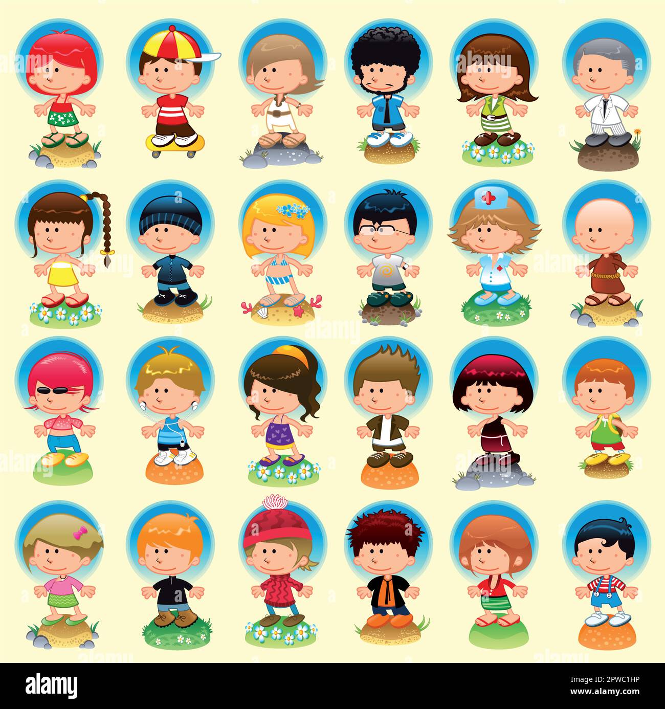 People with background, cartoon and vector illustration with funny ...