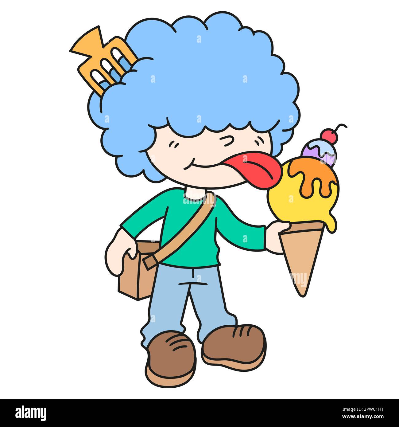 boy eating ice cream standing up doodle kawaii. doodle icon image Stock ...