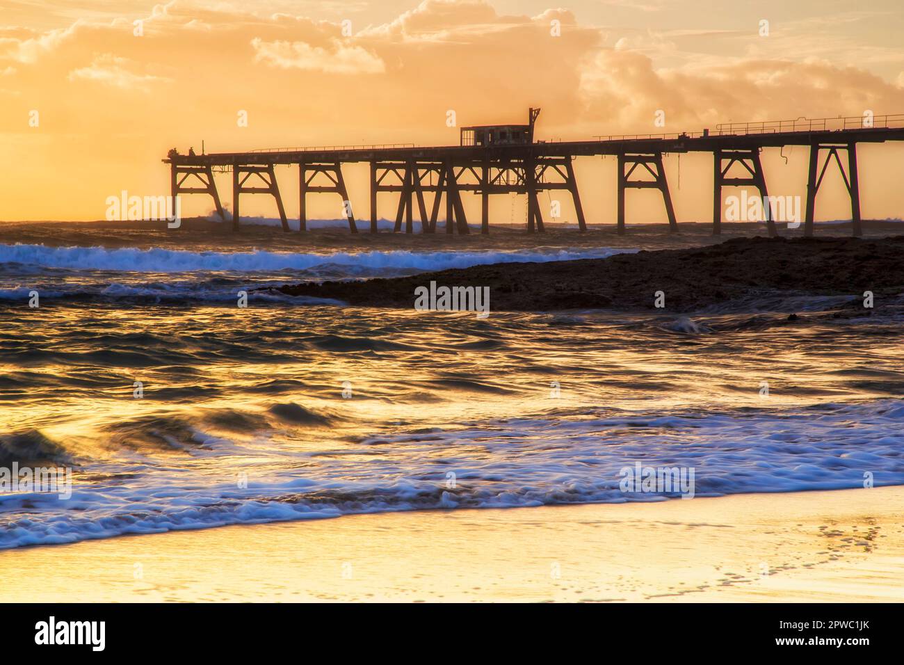 Catherine Hill bay MIddle camp beach with historic timber jetty coal ...